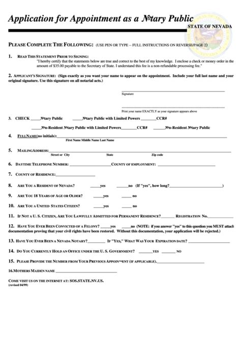 Application For Appointment As A Notary Public Form Printable Pdf Download