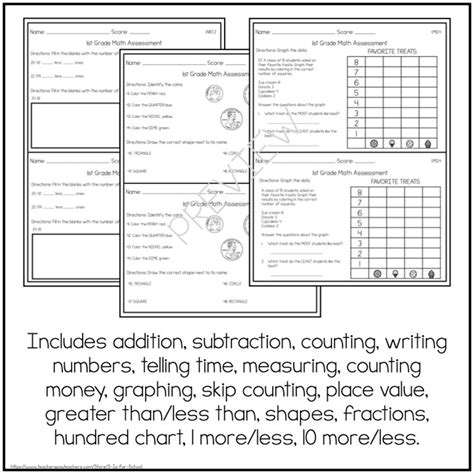 First Grade Common Core Math Assessments 1st Grade Math Worksheets Etsy