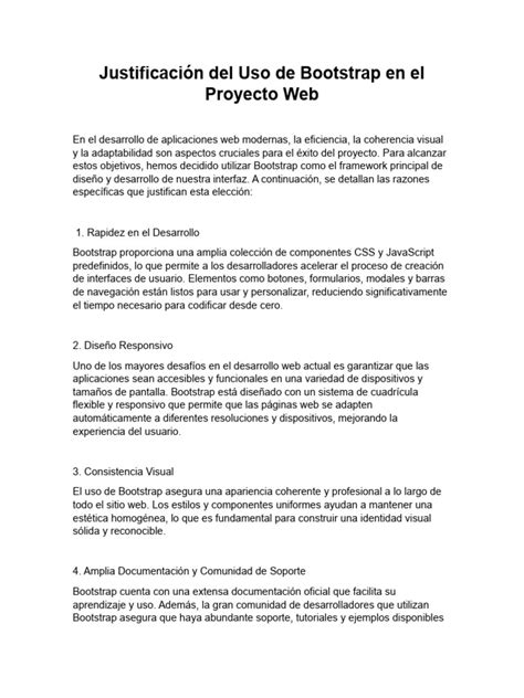 Justificación Del Uso De Bootstrap En El Proyecto Web Pdf Bootstrap Marco Frontal