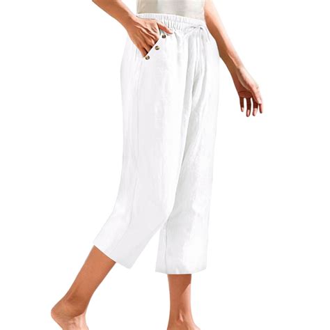 Petite Linen Pants For Women Summer Straight Leg Cropped Capris