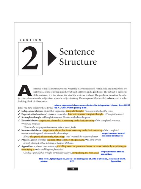 Sentence Structure Pdf Comma Subject Grammar
