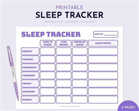 Printable Sleep Tracker Daily Sleep Log Weekly Sleep Log Sleep