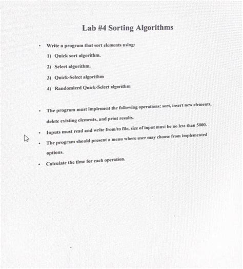 Solved Lab 4 Sorting Algorithms Write A Program That Sort