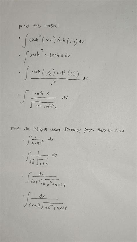 Solved Find The Integral Scoch Cosh X 1 Sinh X 1 Dx 3