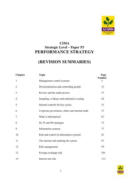 Paper P3 Performance Strategy Revision Summaries Acorn Live