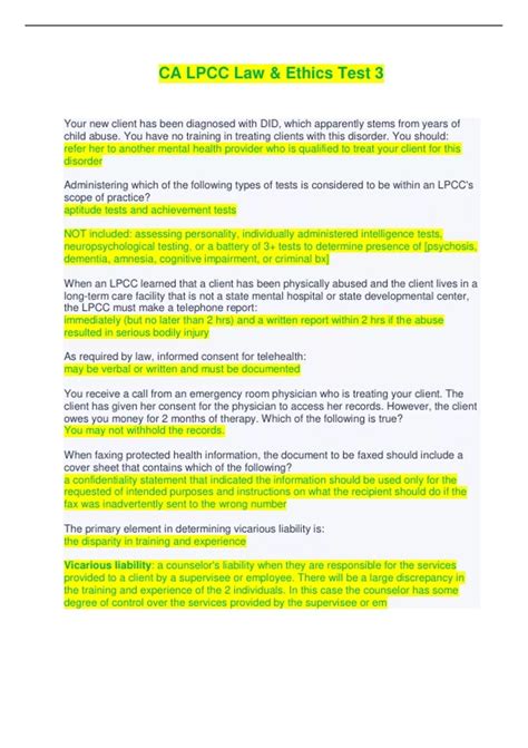 Ca Lpcc Law And Ethics Exam 1 Test 1 And 2 Package Stuvia Us
