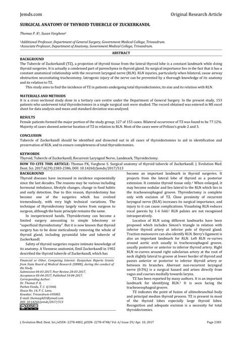 Pdf Surgical Anatomy Of Thyroid Tubercle Of Zuckerkandl