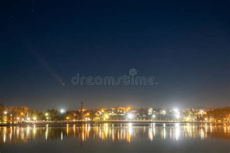Comet Tsuchinshan Atlas Over The City Stock Image Image Of Pond Landscape 342412979