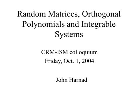 ppt random matrices orthogonal polynomials and integrable systems
