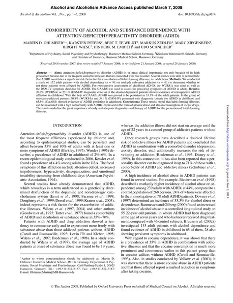 Pdf Comorbidity Of Alcohol And Substance Dependence With Attention Deficithyperactivity
