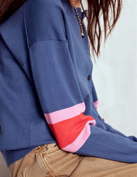 Lara Relaxed Cotton Cardigan Denim Blue Boden Global