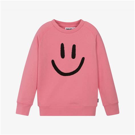 Molo Girls Pink Organic Cotton Smiling Face Sweatshirt