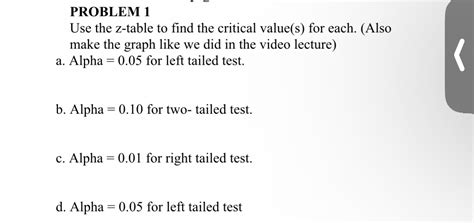 Solved Problem 1use The Z Table To Find The Critical