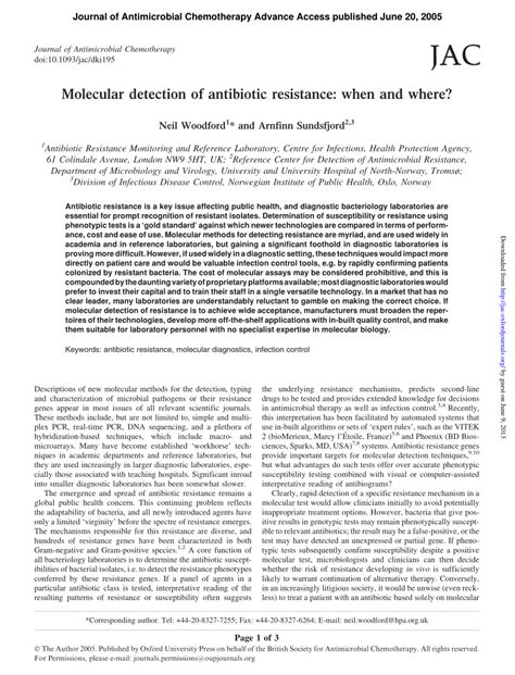 Pdf Molecular Detection Of Antibiotic Resistance When And Where