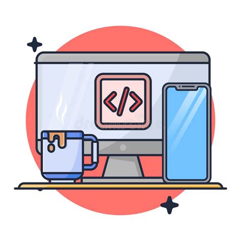 Coding With Desktop And Mobile Phone Vector Illustration Stock Vector Illustration Of Java