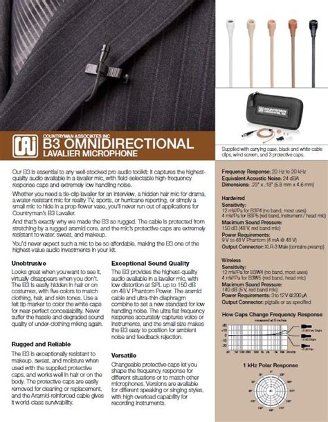 Countryman B3 Omnidirectional Lavalier Microphone Standard Gain Black