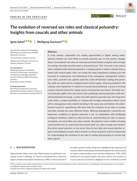 Pdf The Evolution Of Reversed Sex Roles And Classical Polyandry