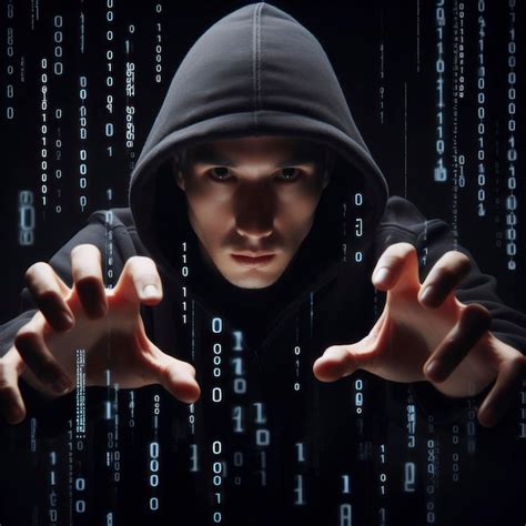 Premium AI Image Male Hacker Cracking The Binary Code On Black Background Ai Generative