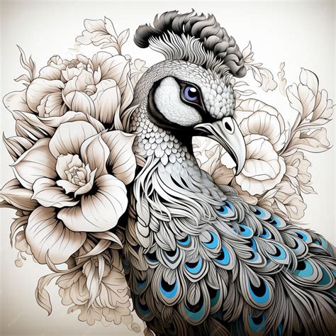Premium Ai Image Hand Drawn Peacock Outline Illustration