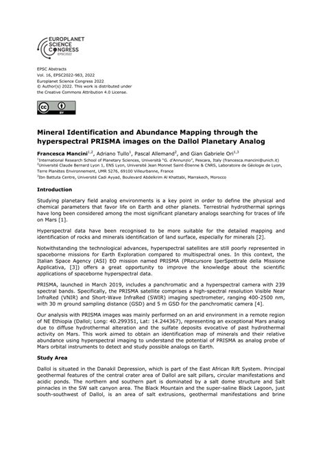 Pdf Mineral Identification And Abundance Mapping Through The Hyperspectral Prisma Images On