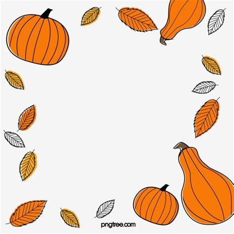 손으로 그린 호박 잎 추수 감사절 테두리 Png 와 Psd