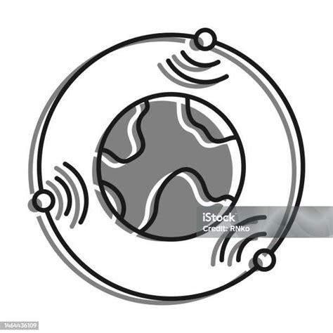 Linear Filled With Gray Color Icon Satellites Fly In Orbit Around Planet Earth And Transmit