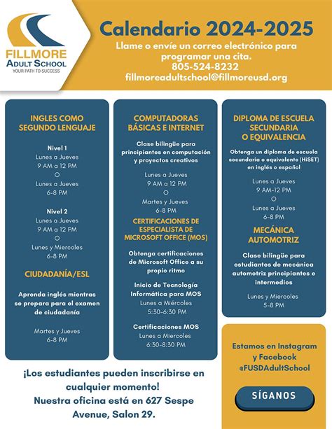 Fillmore Adult School 2024 25 Schedule [english Spanish] — Fillmore