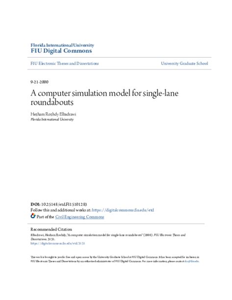 Pdf A Computer Simulation Model For Single Lane Roundabouts