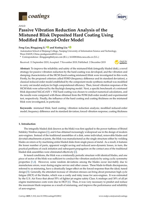 Pdf Passive Vibration Reduction Analysis Of The Mistuned Blisk
