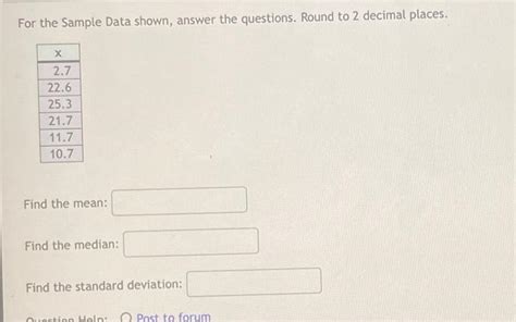 Solved For The Sample Data Shown Answer The Questions Chegg