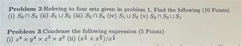 Problem 2 Refering To Four Sets Given In Problem 1 Chegg Com