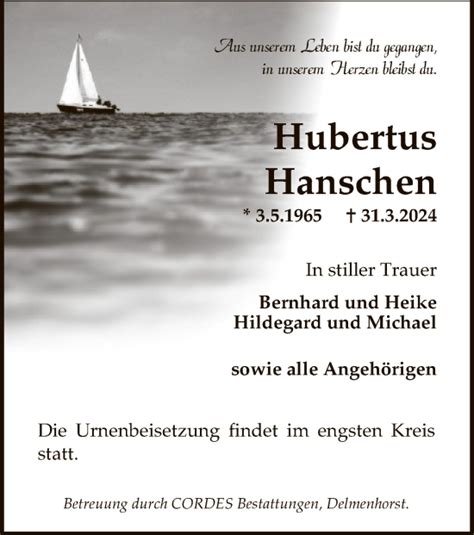 Traueranzeigen Von Hubertus Hanschen Trauerkreiszeitungde