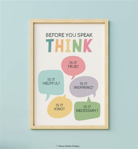 Think Before You Speak Poster Rules Printable Motivational Poster
