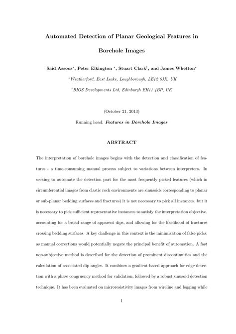 Pdf Automated Detection Of Planar Geologic Features In Borehole Images