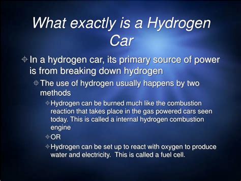 Ppt Harnessing Hydrogen For Power Hydrogen Cars Powerpoint