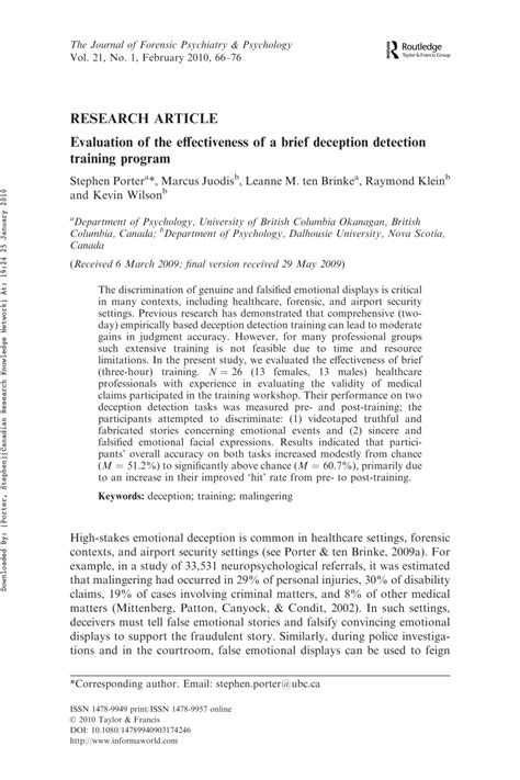 Pdf Evaluation Of A Brief Deception Detection Training Program