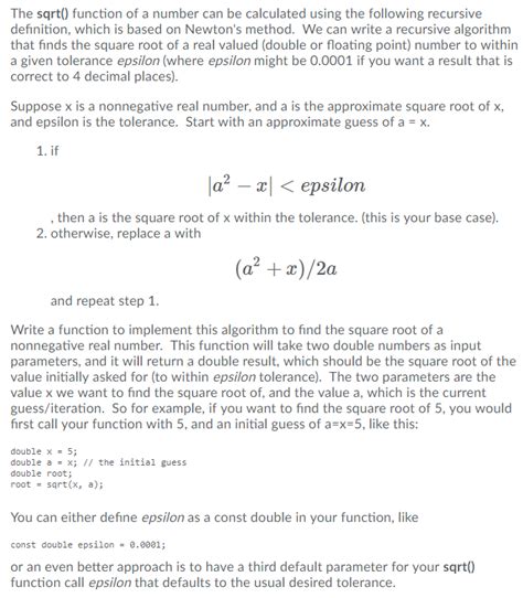Solved The Sqrt Function Of A Number Can Be Calculated Chegg