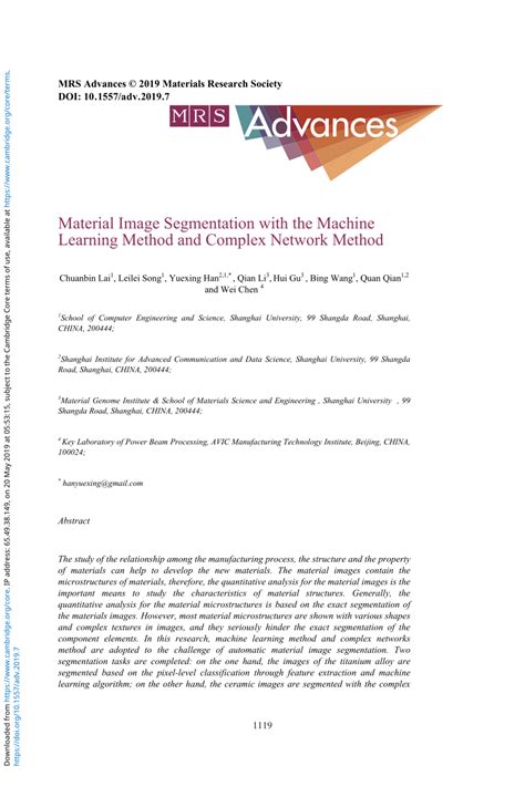 PDF Material Image Segmentation With The Machine Learning Method And Complex Network Method