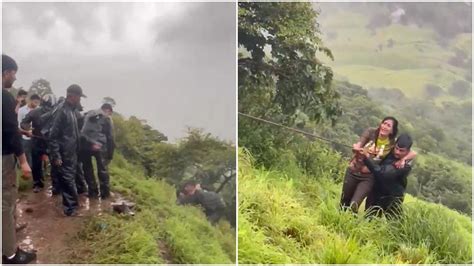 A Girl Step Down In 100 Feet Deep Gorge In Maharashtra Satara Video Viral सेल्फी लेते वक्त 100