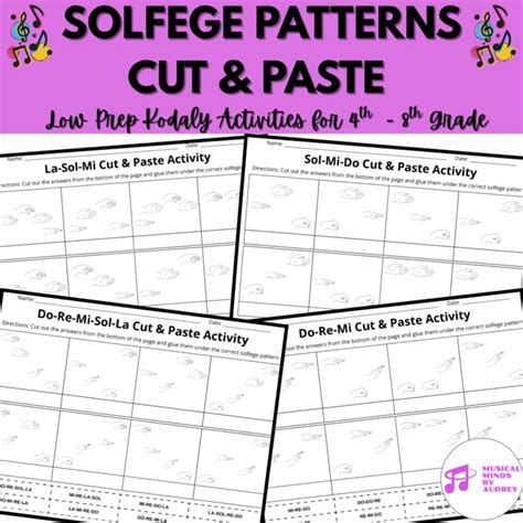 Low Prep Kodaly Solfège Patterns Cut And Paste Activities Grades 4 8