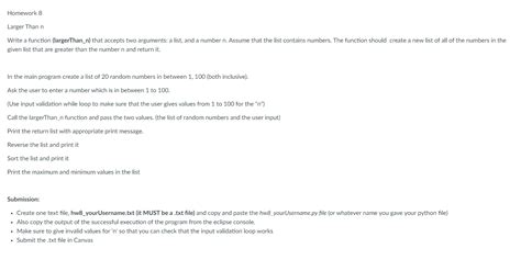 Solved Homework 8 Larger Than N Write A Function