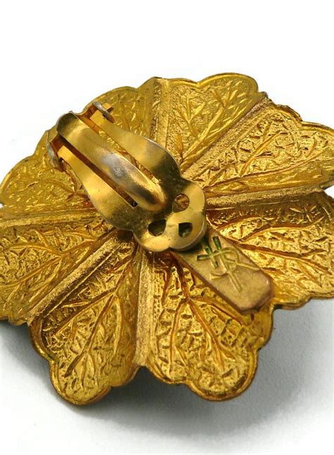 Yves Saint Laurent Ysl Vintage Enamel Flower Pearl Clip On Earrings For
