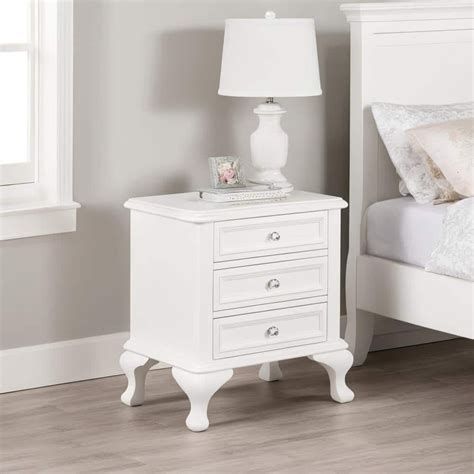 Jenna 3 Drawer White Nightstand