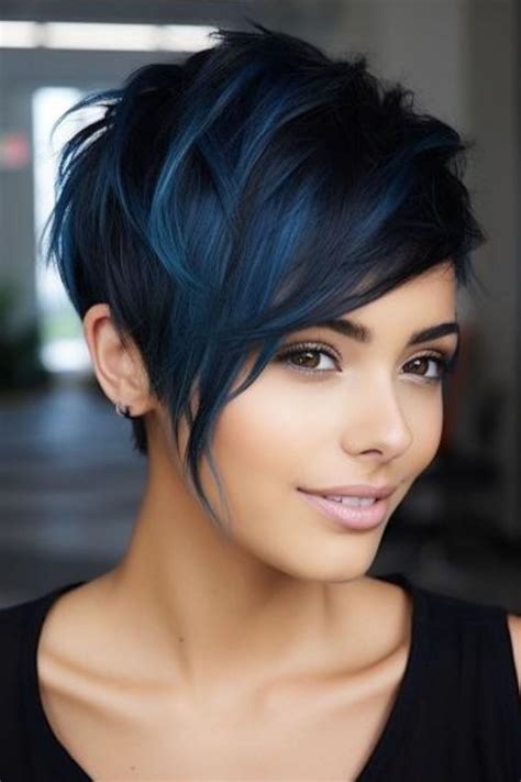 Electric Blue Hair Color Highlights Pixie Cut With Blue Highlights
