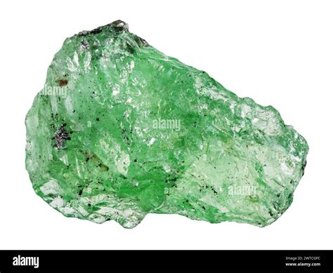 Specimen Of Natural Raw Tsavorite Garnet Mineral Cutout On White