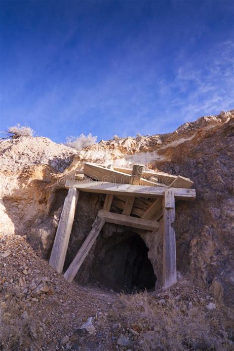 Old Mine Entrance With Wood Timbers