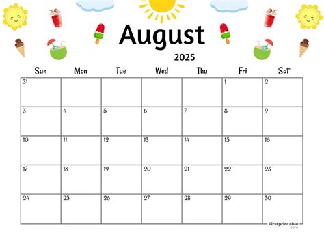 August Printable Calendar 2025
