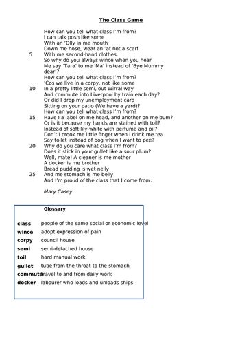 The Class Game Poem Full Lesson Teaching Resources