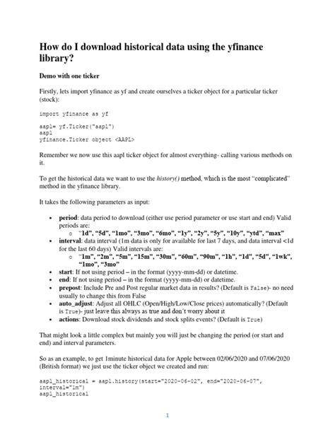 How Do I Download Historical Data Using The Yfinance Library Pdf