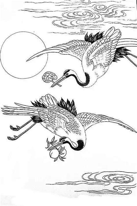 丹砂作顶耀朝日，白玉为羽明衣裳。仙鹤白描作品欣赏